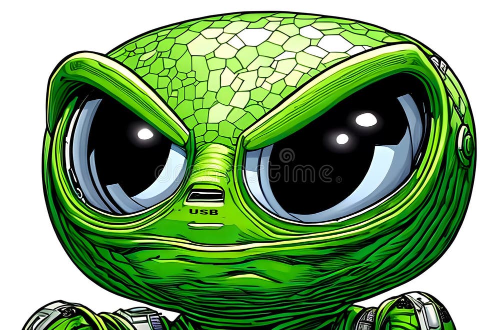 Green Bionic Alien with USB Socket Stock Illustration - Illustration of ...