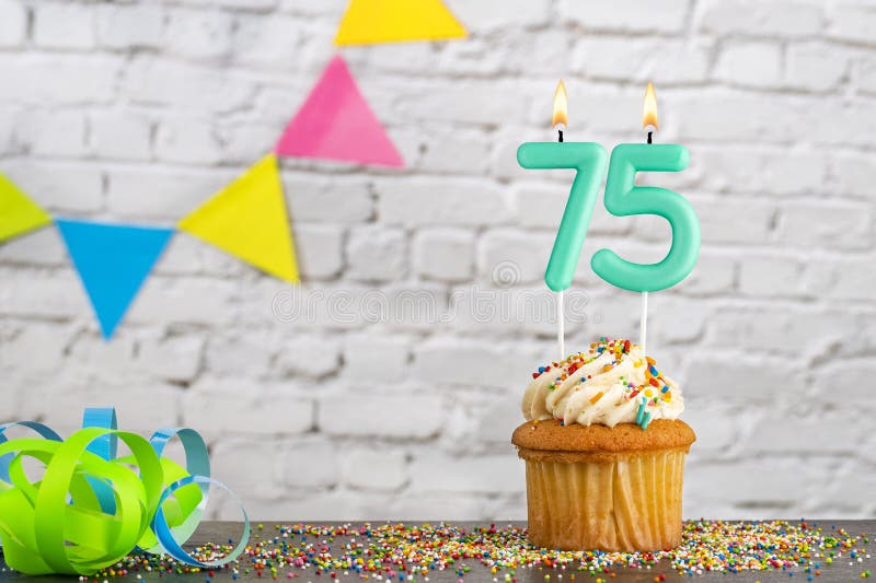 Green Birthday Candle - Candle Number 75 Stock Image - Image of ...