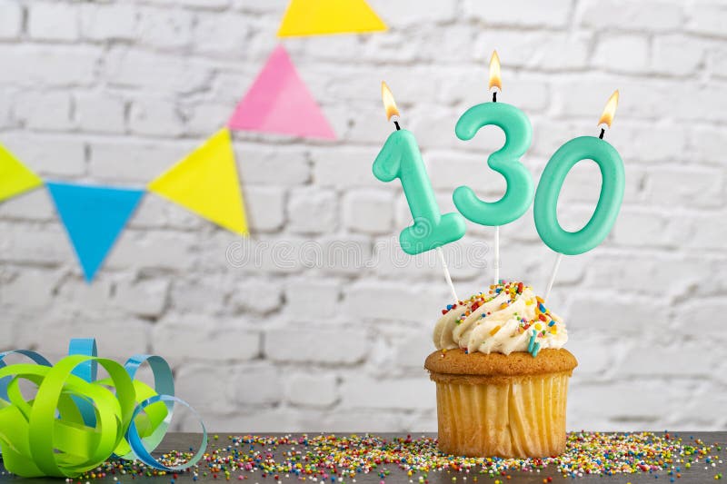 Green Birthday Candle - Candle Number 130 Stock Photo - Image of ...