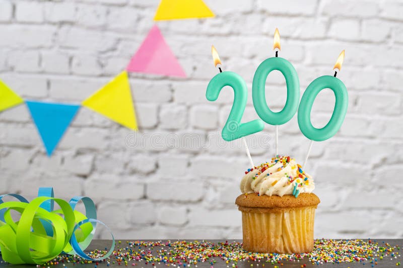 Candle Number 200 - Birthday Celebration with Cupcake Stock Image ...