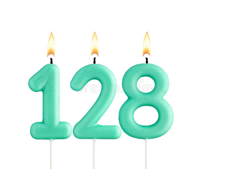Green Birthday Candle on White Background - Candle Number 128 Stock ...