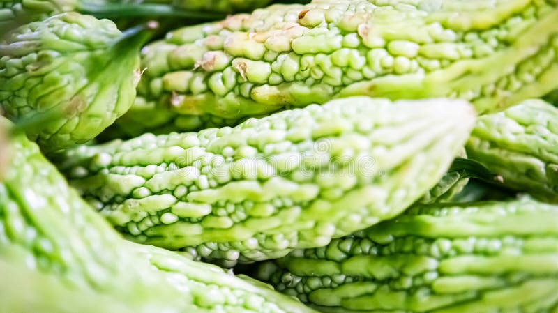 A Green Bitter Gourd Melon on a Light Wood Table Stock Photo - Image of ...