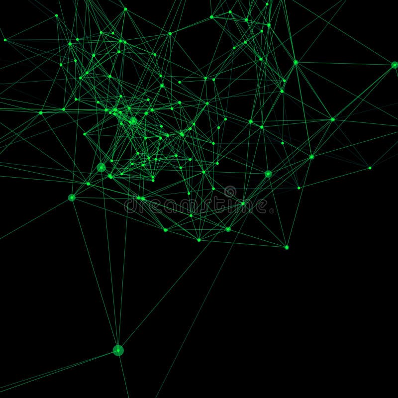 Green on Black Abstract Background. Connecting Dots with Lines Stock ...