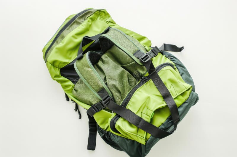 A Green and Black Backpack Placed on a White Surface, Ideal for Use in ...