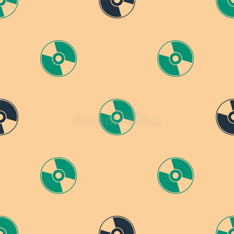 Green and Black CD or DVD Disk Icon Isolated Seamless Pattern on Beige ...