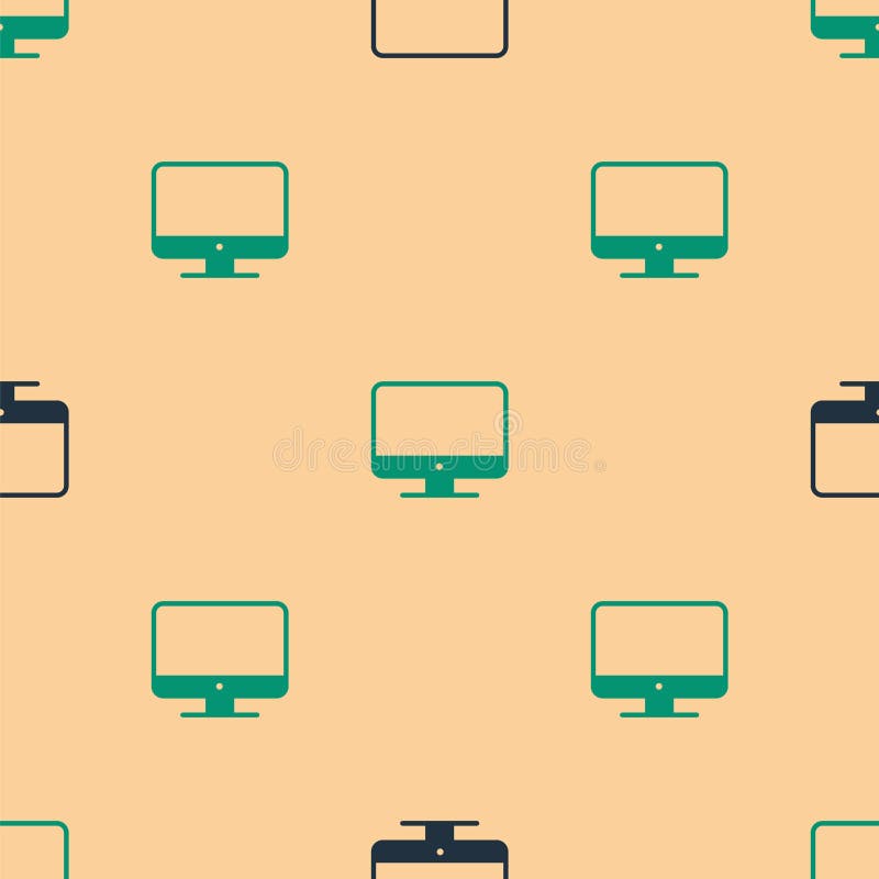 Green and Black Computer Monitor Screen Icon Isolated Seamless Pattern ...