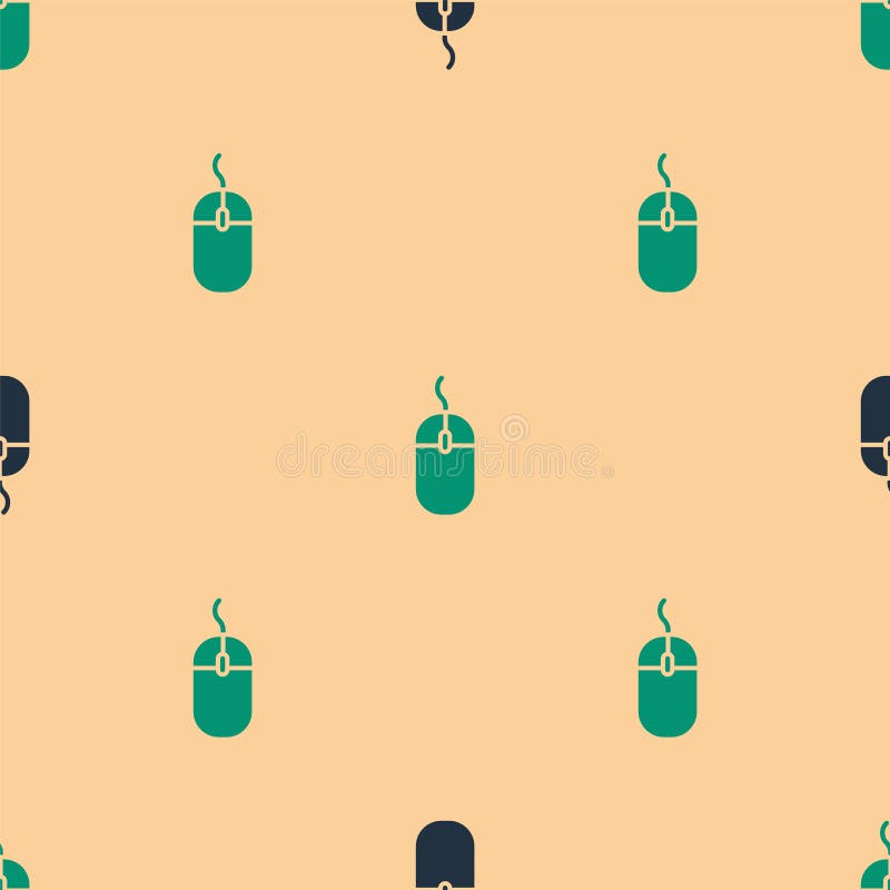 Green and Black Computer Mouse Icon Isolated Seamless Pattern on Beige ...