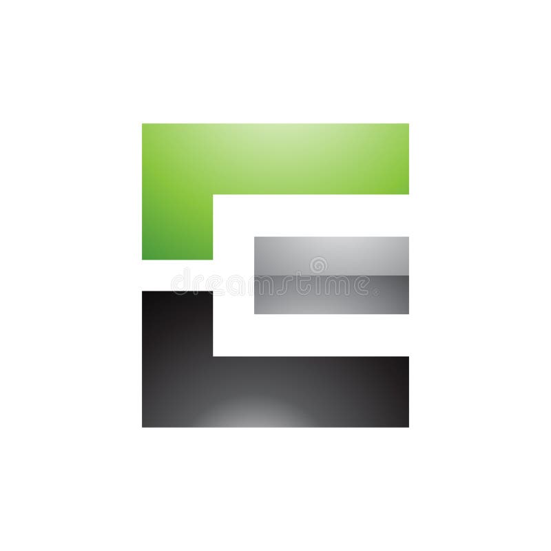 Green Black and Grey Glossy Rectangular Letter E Icon Stock Vector ...