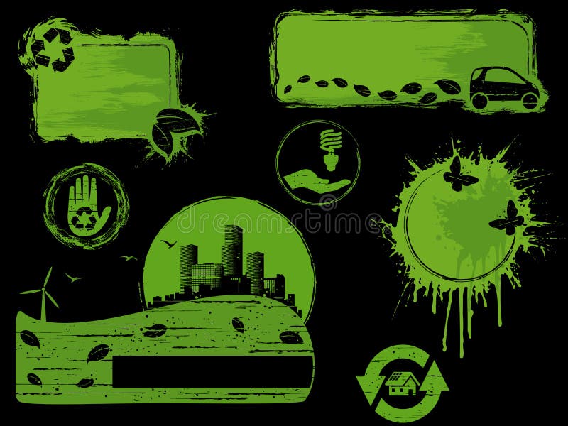 Green and Black Grunge Eco Design Elements Stock Vector - Illustration ...