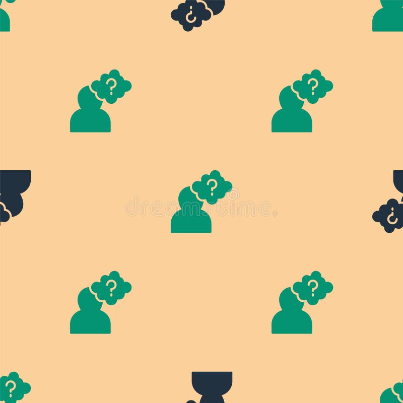 Green and Black Human Head with Question Mark Icon Isolated Seamless ...