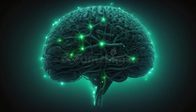 A Green and Black Image of a Brain, Wallpaper Stock Illustration ...