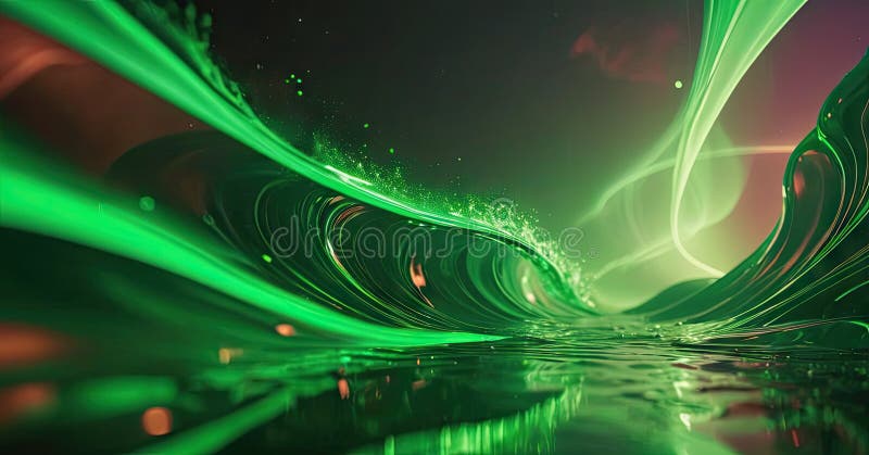 A Green and Black Image of a Wave with a Reflection of the Wave in the ...