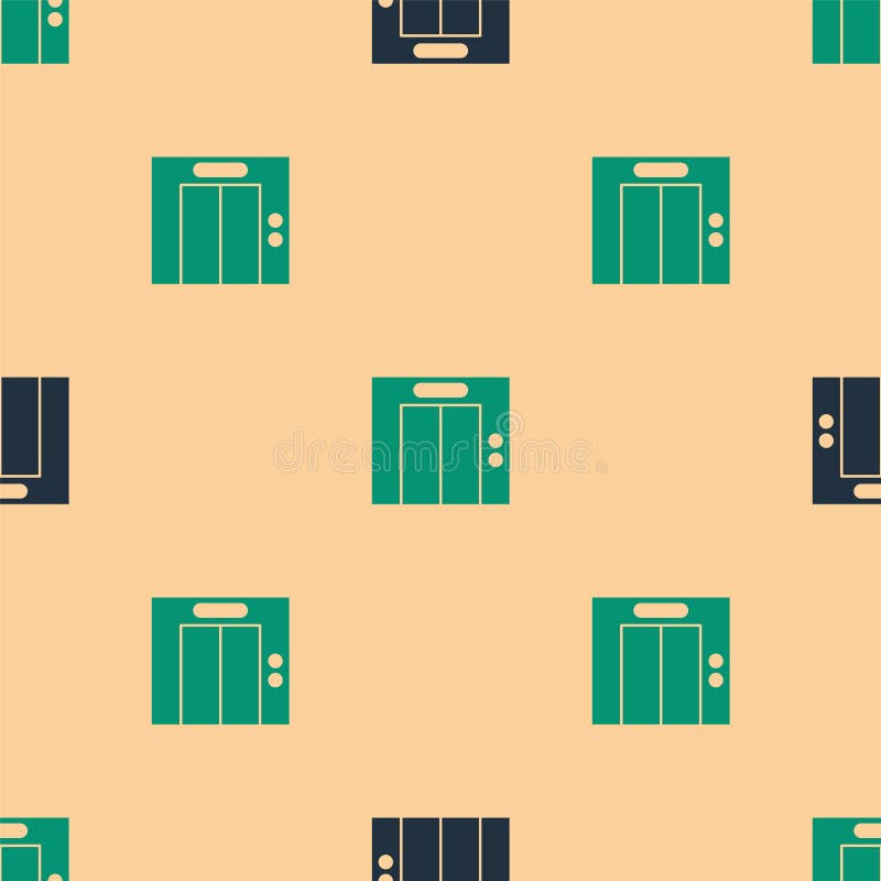 Green and Black Lift Icon Isolated Seamless Pattern on Beige Background ...
