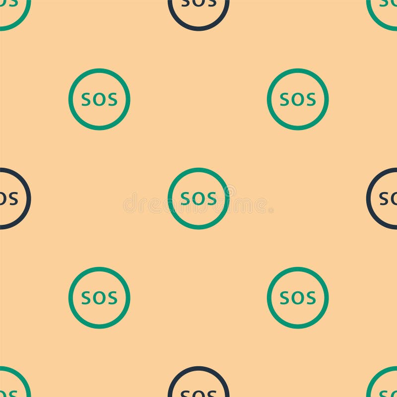 Green and Black Location with SOS Icon Isolated Seamless Pattern on ...