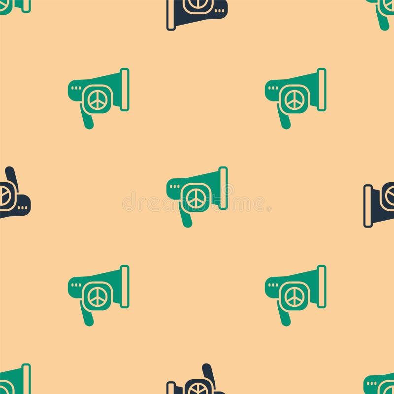 Green and Black Peace Icon Isolated Seamless Pattern on Beige ...
