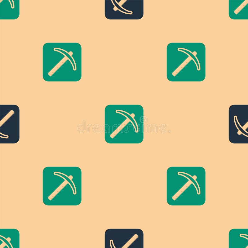 Green and Black Pickaxe Icon Isolated Seamless Pattern on Beige ...