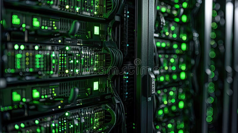 A Green and Black Server Rack Against a Softly Blurred Background ...