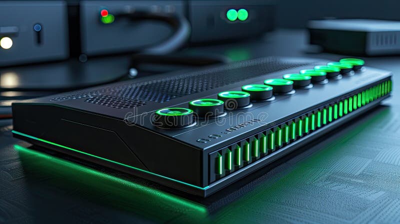 A Green and Black Server Rack Against a Softly Blurred Background ...