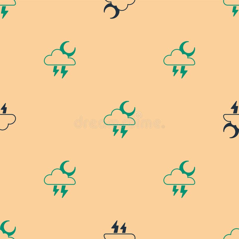 Green and Black Storm Icon Isolated Seamless Pattern on Beige ...