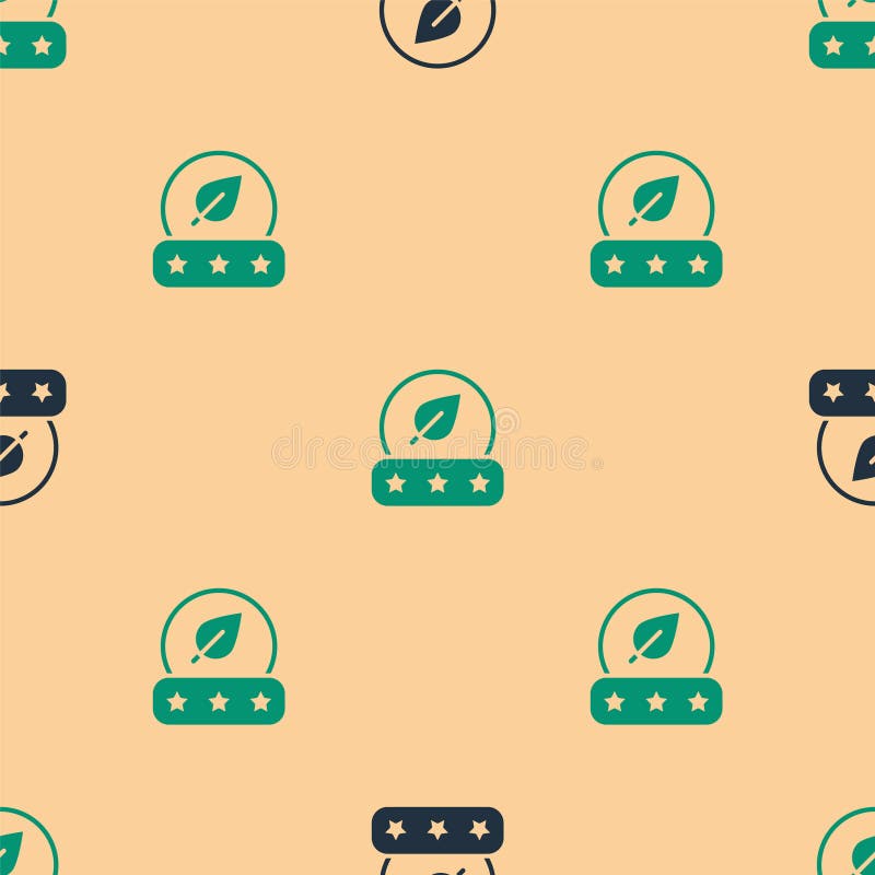 Green and Black Tea Leaf Icon Isolated Seamless Pattern on Beige ...
