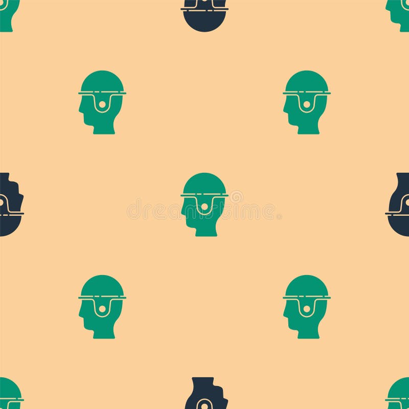 Green and Black Worker Safety Helmet Icon Isolated Seamless Pattern on ...