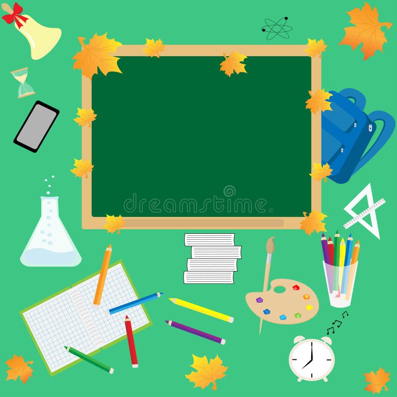 A Green Blackboard and Various School Supplies for Returning To School ...