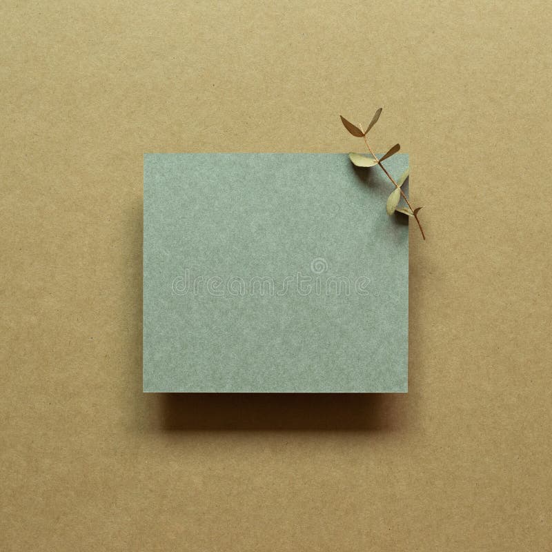 Green Blank Memo Paper with Eucalyptus Leaf on Brown Background Stock ...