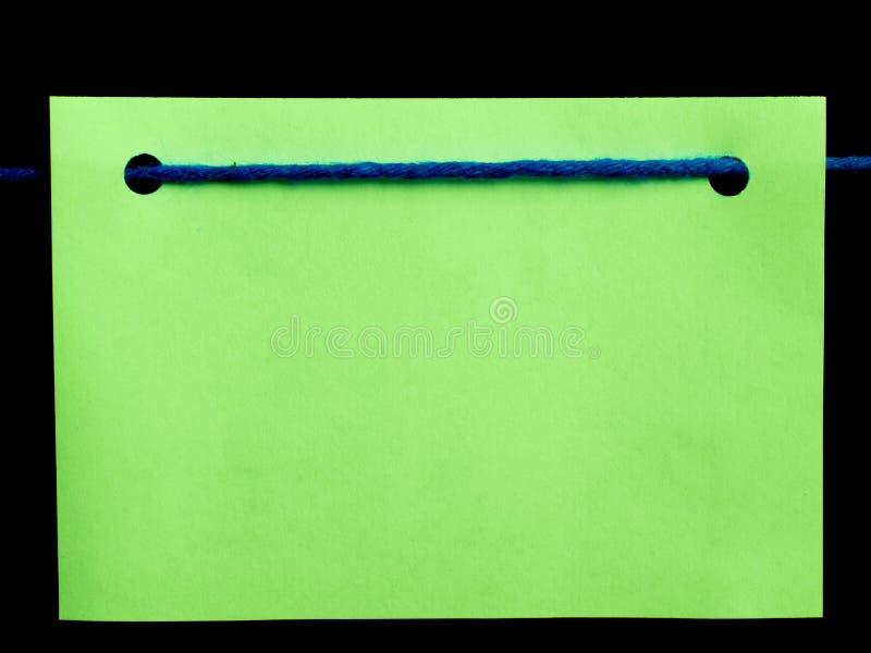 Green Blank Note Card with Blue String on Black Background Stock Image ...