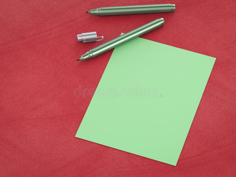 Green Blank Paper with Green Pens Stock Illustration - Illustration of ...