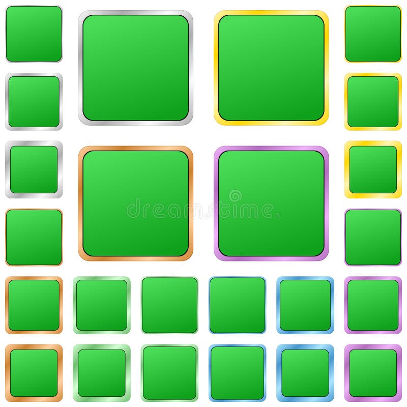 Green Blank Square Metal Button Set Stock Vector - Illustration of ...