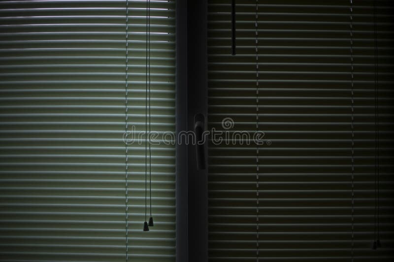 Green Blinds on Window. Dim Light in Room Stock Image - Image of rest ...
