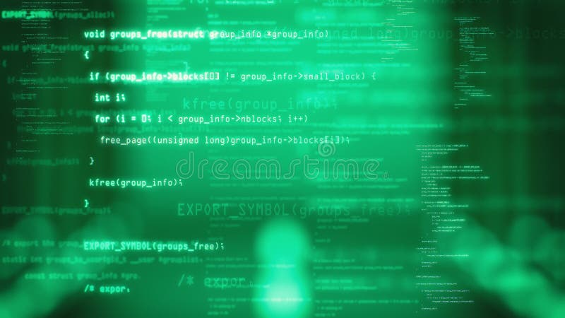 Blocks of Program Code Flying in Virtual Space Divided into Different Moving Digital Screens ...