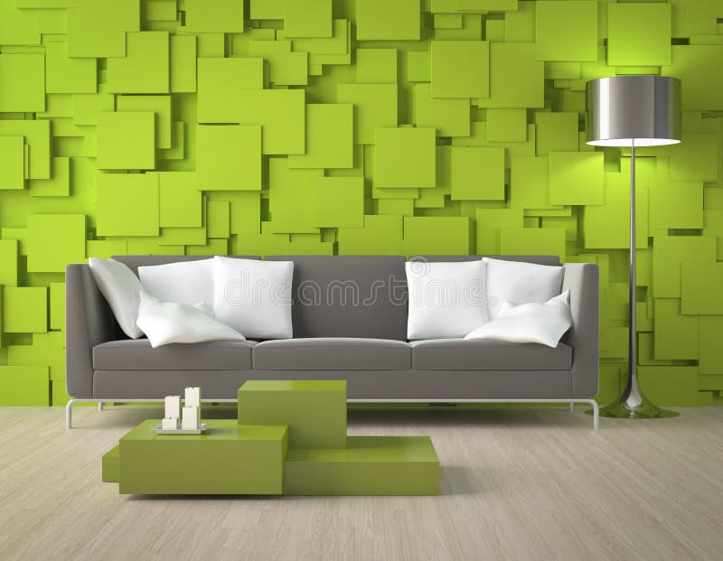 Green Blocks Wall and Furniture Stock Illustration - Illustration of ...