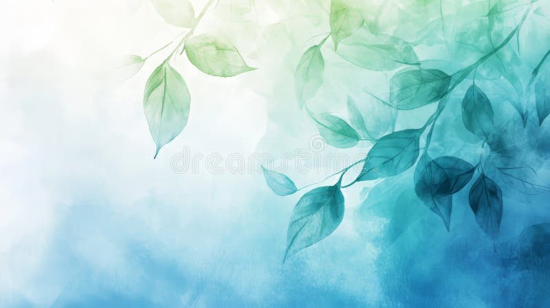 Green and Blue Abstract Art Portraying Serene Leaf Patterns, Creating a ...