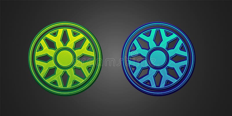 Green and Blue Alloy Wheel for Car Icon Isolated on Black Background ...