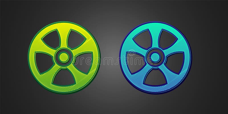 Green and Blue Alloy Wheel for Car Icon Isolated on Black Background ...