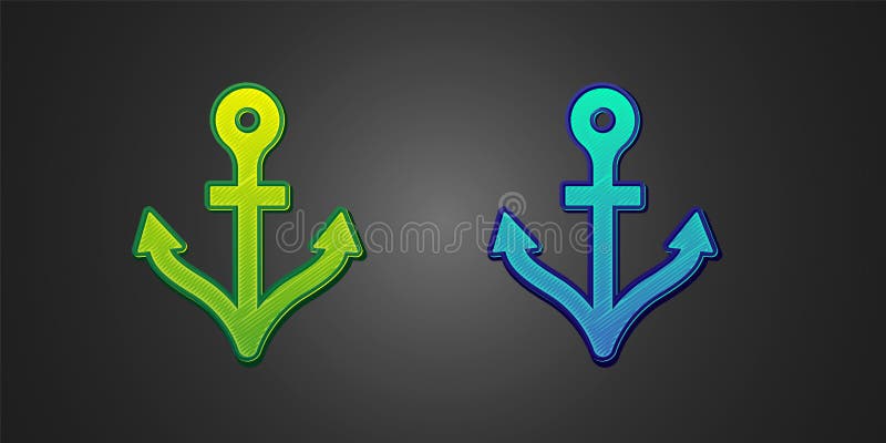 Green and Blue Anchor Icon Isolated on Black Background. Vector Stock ...