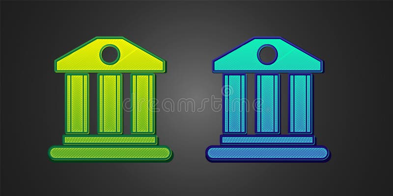 Green and Blue Bank Building Icon Isolated on Black Background. Vector ...