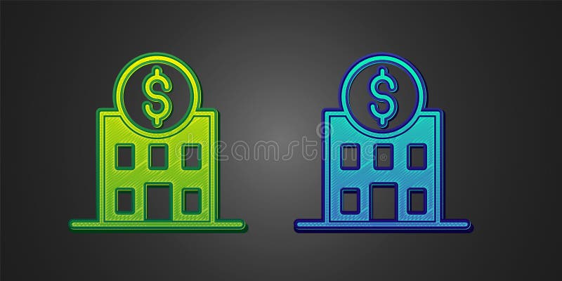 Green and Blue Bank Building Icon Isolated on Black Background. Vector ...