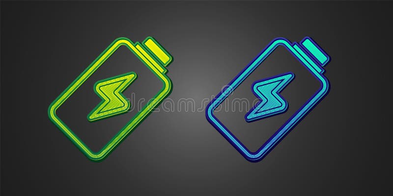 Green and Blue Battery Charge Level Indicator Icon Isolated on Black ...