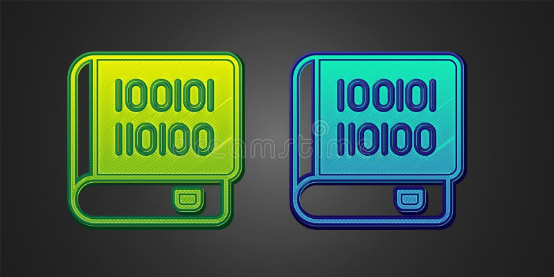 Green and Blue Books about Programming Icon Isolated on Black ...