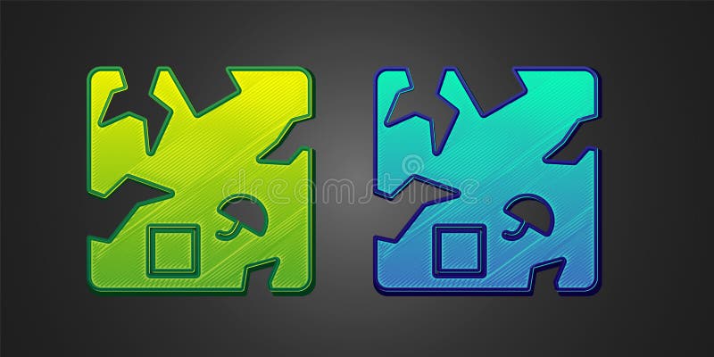 Green and Blue Broken Cardboard Box Icon Isolated on Black Background ...