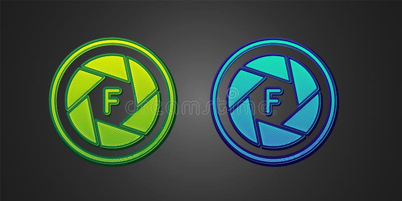 Green and Blue Camera Shutter Icon Isolated on Black Background. Vector ...