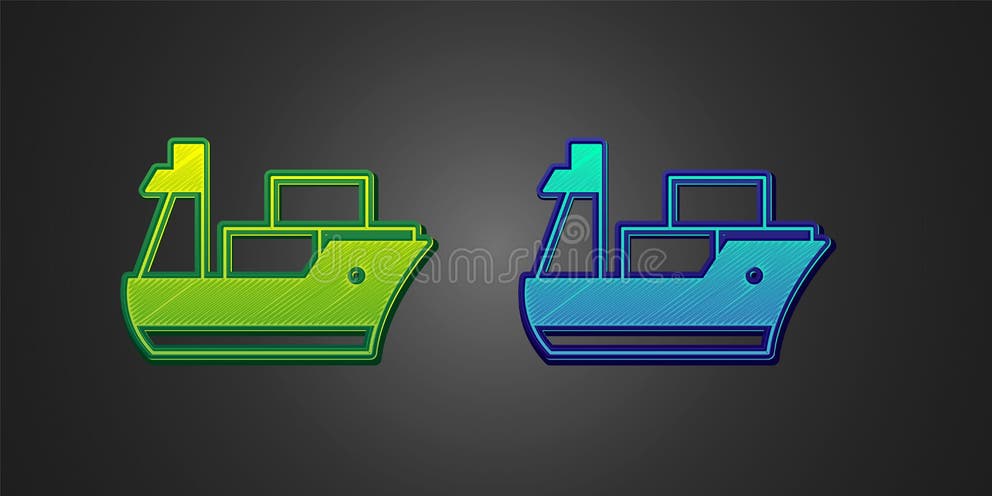 Green and Blue Cargo Ship Icon Isolated on Black Background. Vector ...