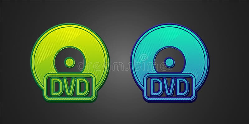 Green and Blue CD or DVD Disk Icon Isolated on Black Background ...