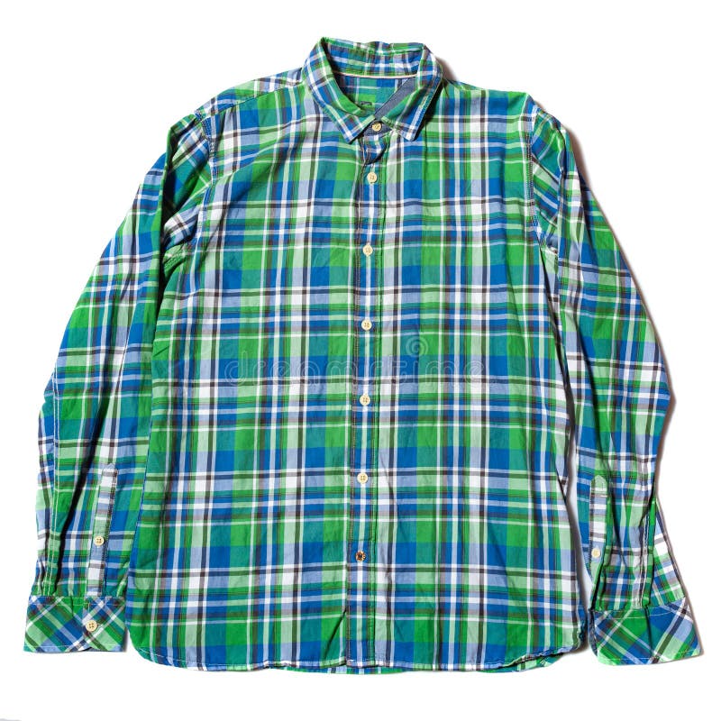 Green and Blue Check Long Sleeve Men S Shirt on White Background Stock ...