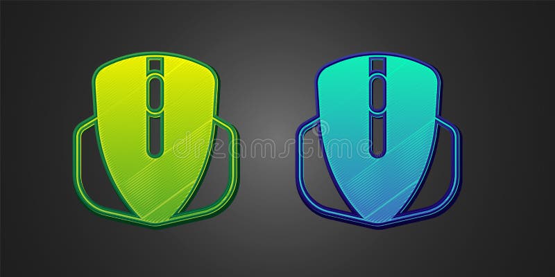 Green and Blue Computer Mouse Gaming Icon Isolated on Black Background ...