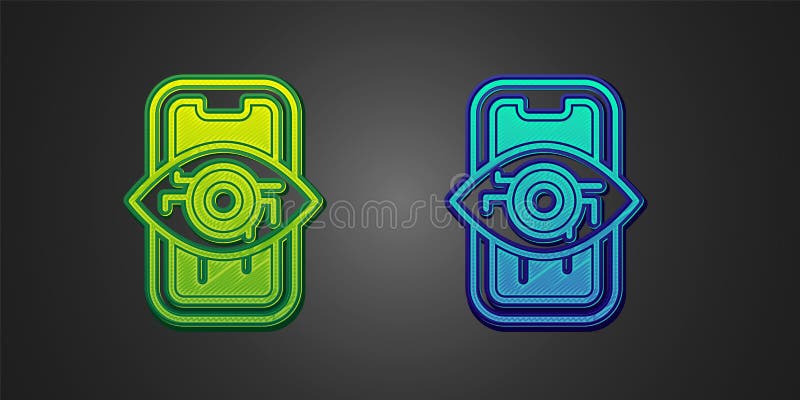 Green and Blue Computer Vision Icon Isolated on Black Background ...