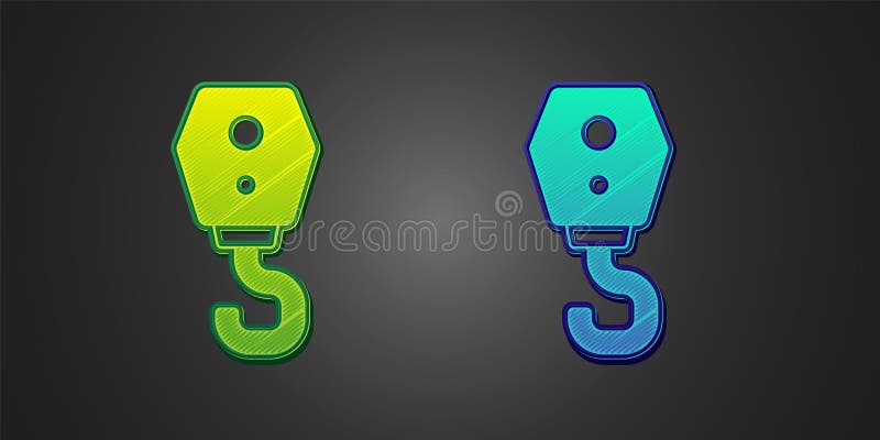 Green and Blue Crane Hook Icon Isolated on Black Background. Industrial ...