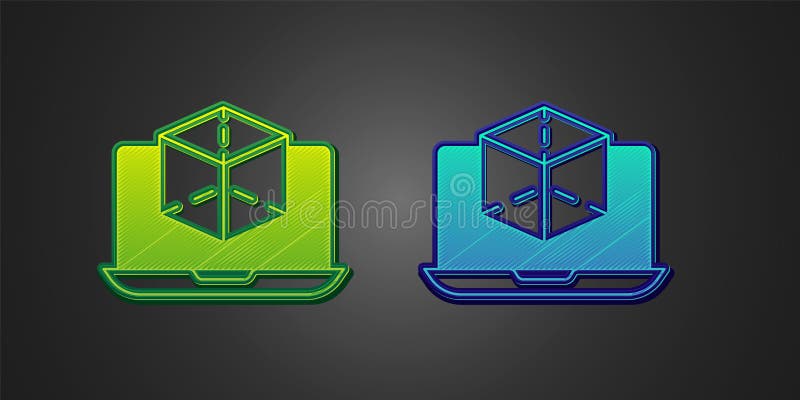 Green and Blue 3d Modeling Icon Isolated on Black Background. Augmented ...